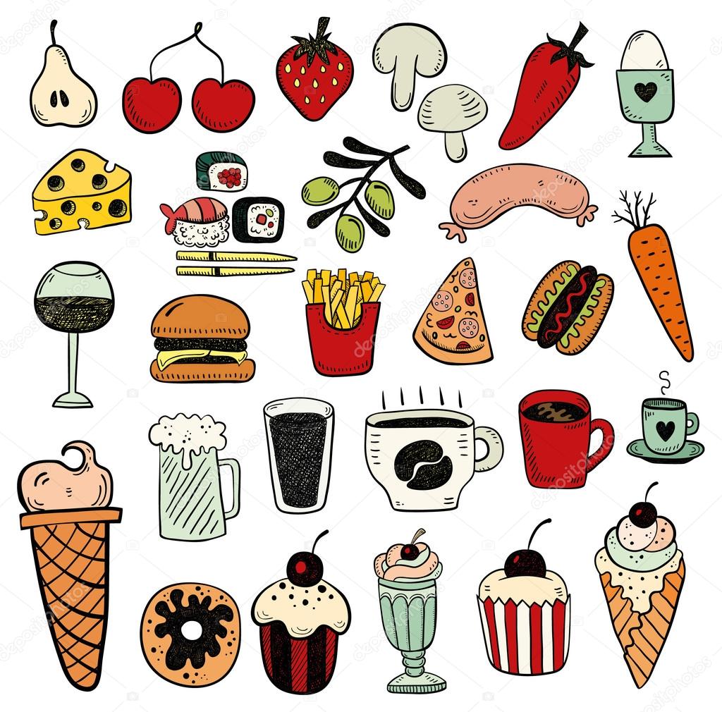 Hand drawn food objects ⬇ Vector Image by © orfeev | Vector Stock 85430040