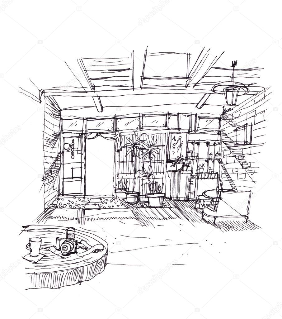 Cafe natural style decoration drawing illustration Stock Illustration ...