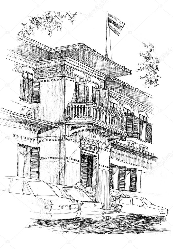Colonial building sketch Stock Illustration by ©glowonconcept #53050243