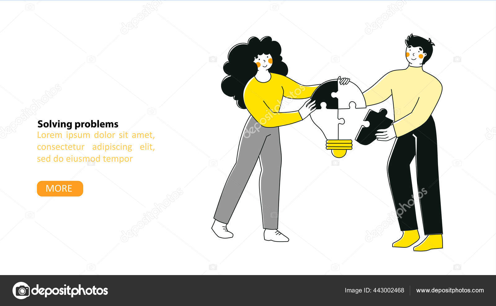 Solving problems. Flat vector cartoon illustration. Make puzzle ...