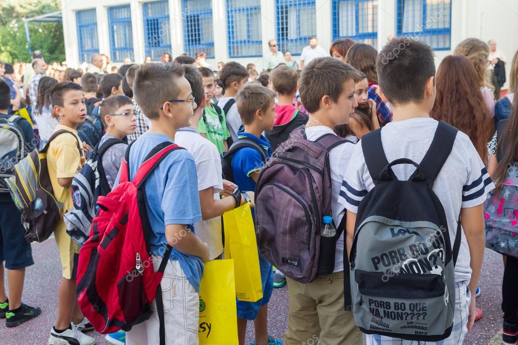 Students with their backpacks. First Day of school for the stude ...