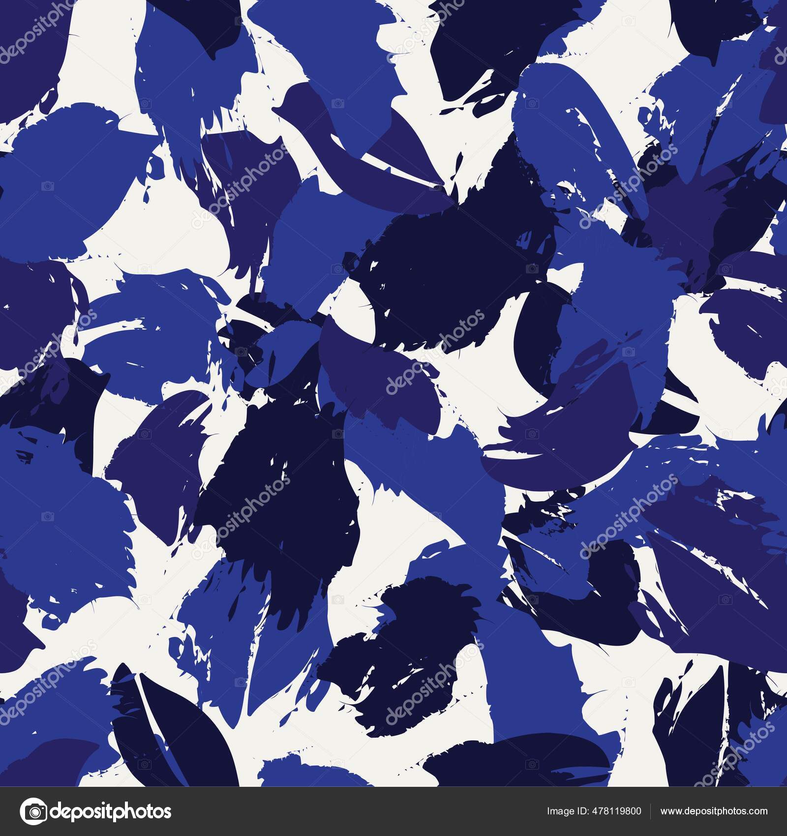 Blue Floral Brush Strokes Seamless Pattern Background Fashion Prints ...