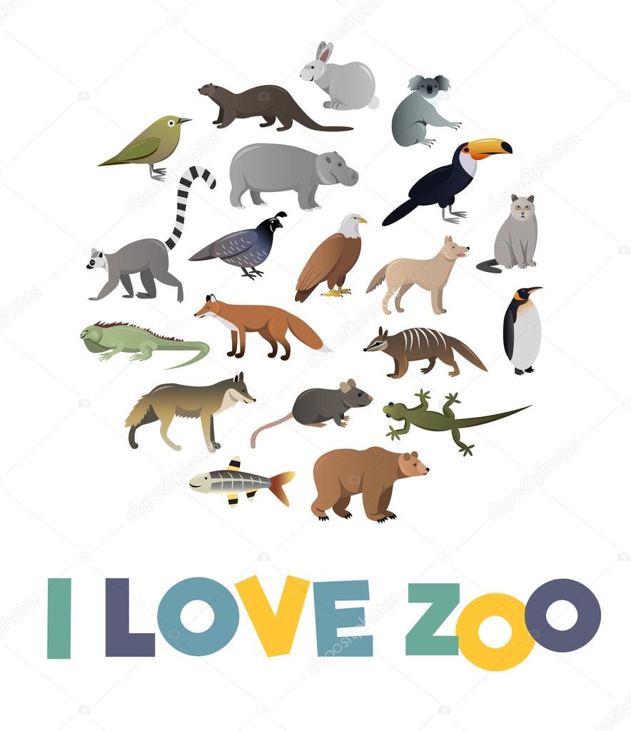 Me encanta ZOO. Cartel vectorial con imágenes de animales Vector de ...