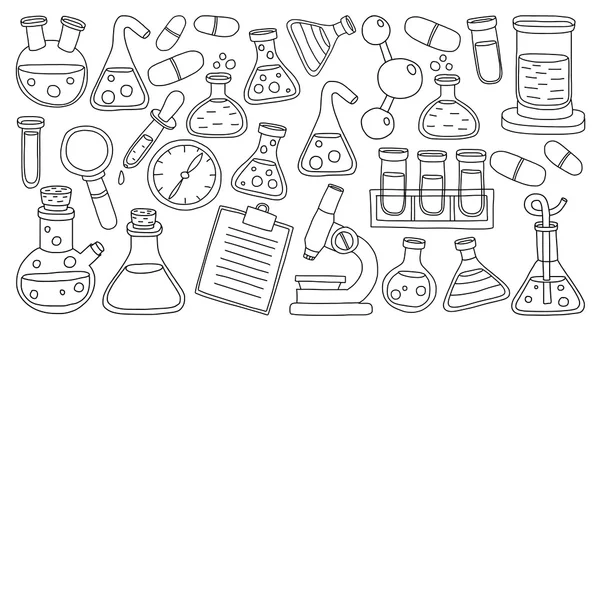 Vector set of chemistry, science icons. Pattern with laboratory ...