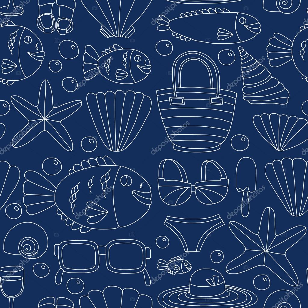 Vector doodle pictures of beach vacation and tropical sea life Stock ...