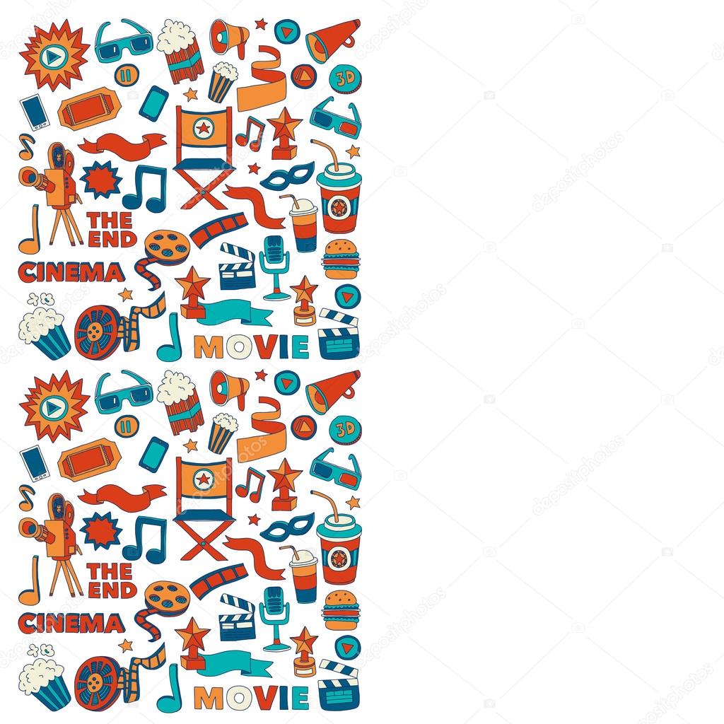 Cinema icons set. Cinema pattern. Cinema icons. Cinema background ...