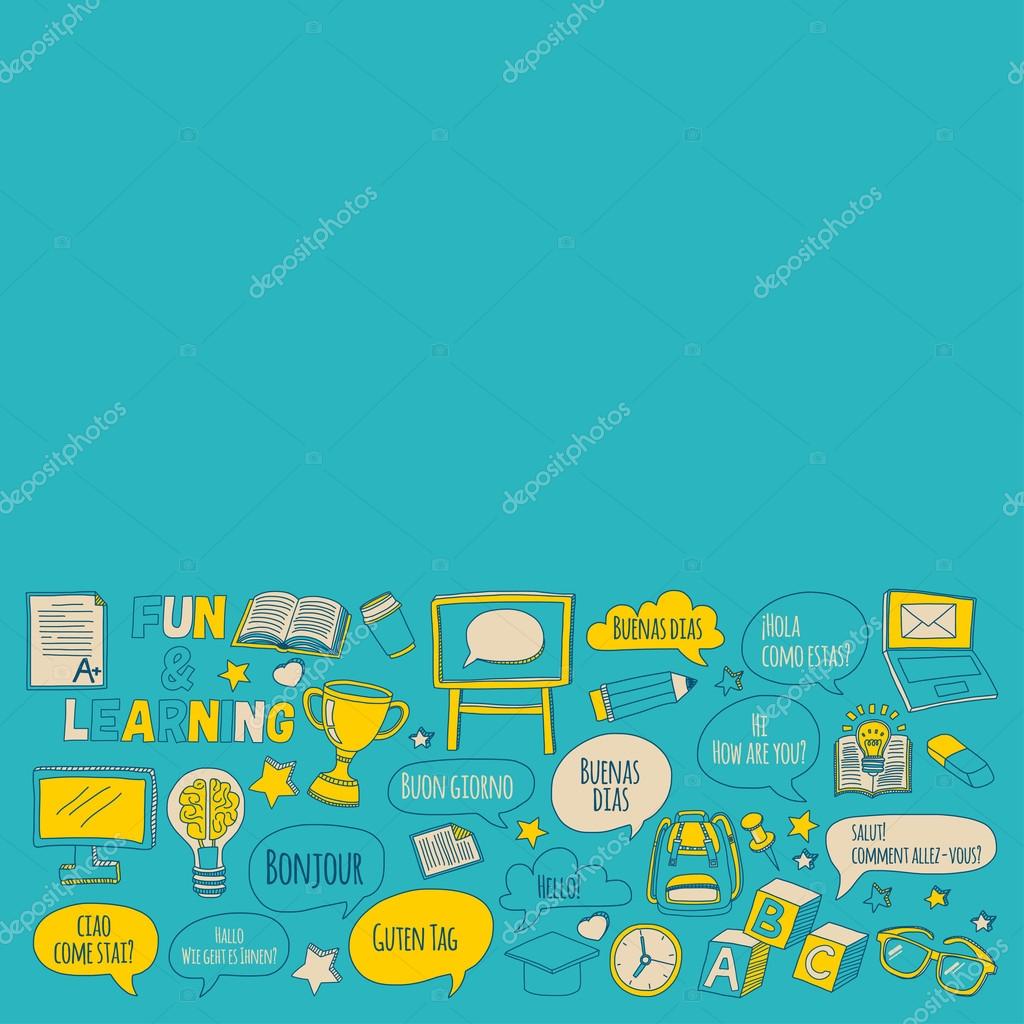 Doodle vector iconos Foreing aprendizaje de idiomas Vector de stock ...