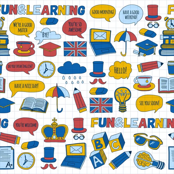 Vector doodle patterns English courses Language school Stock Vector ...