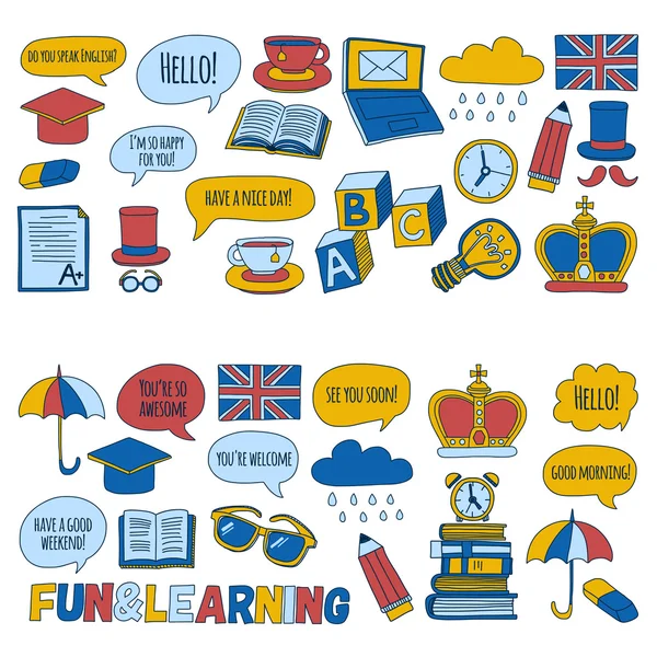 Vector doodle patterns English courses Language school Stock Vector ...