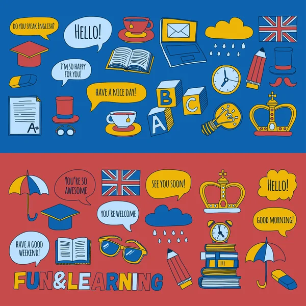 Vector doodle patterns English courses Language school Stock Vector ...