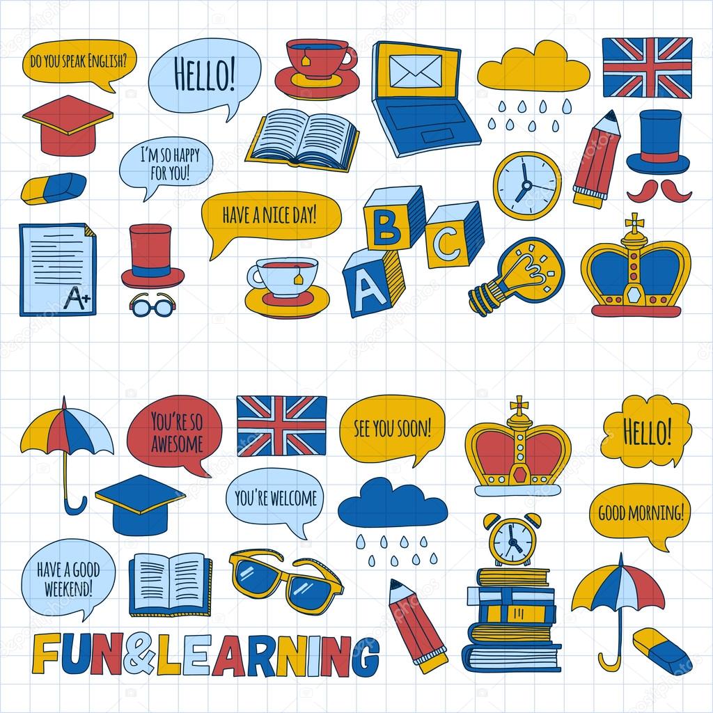 Vector doodle patterns English courses Language school Stock Vector ...