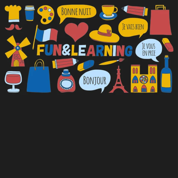 Online french courses Language school Vector set of doodle icons Stock ...