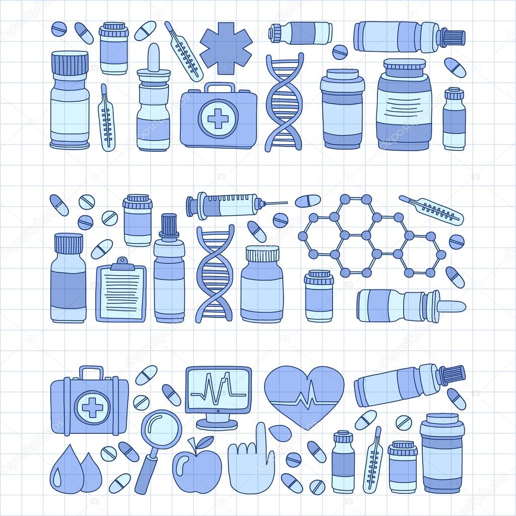 Pharmacy and medicine doodle vector pictures Stock Vector Image by ...