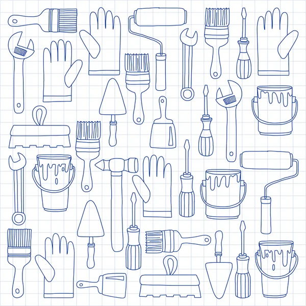 Repair and renovation tools Hand drawn vector icons — Stock Vector ...