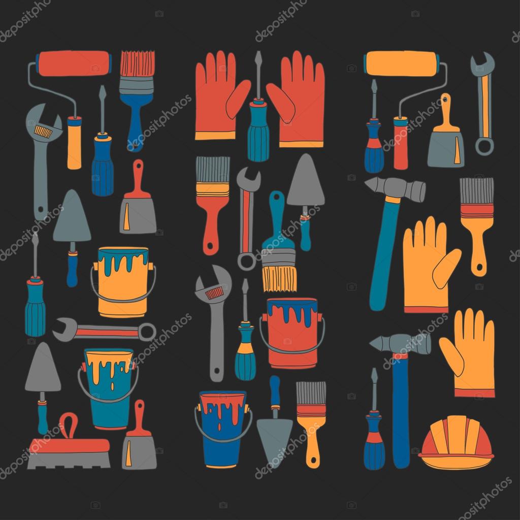 Repair and renovation tools Hand drawn vector icons ⬇ Vector Image by ...