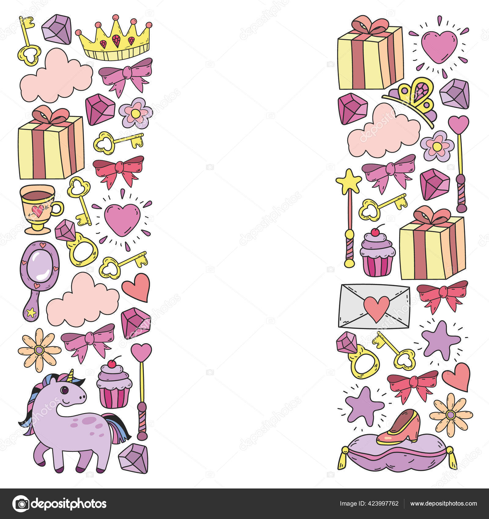 Princess and fantasy icon and and design element for invitation and ...