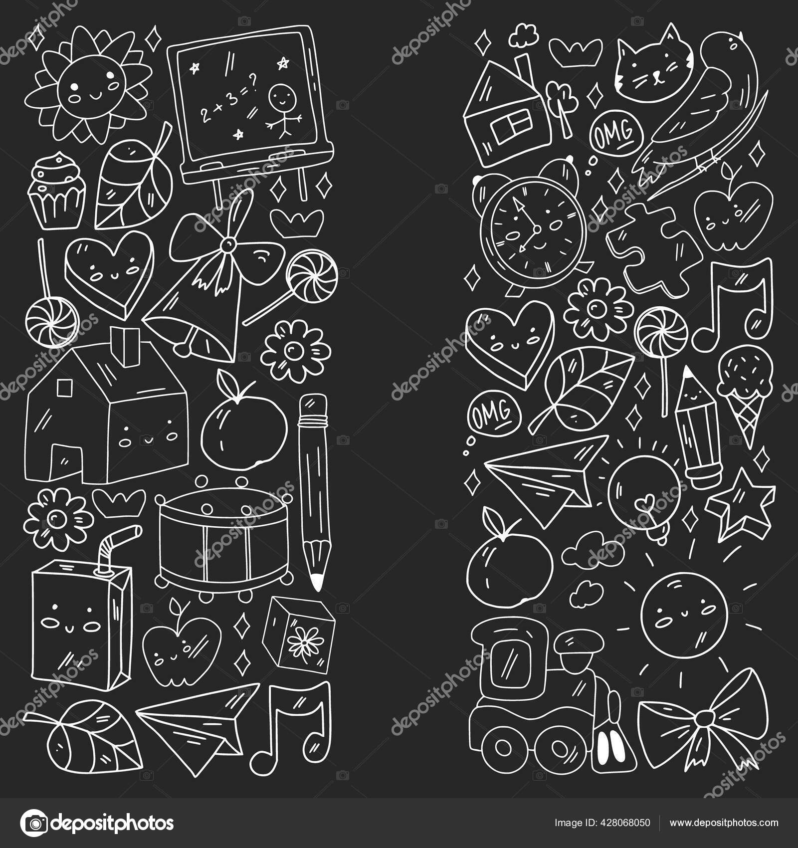 Vector pattern with school icons. Internet education, e-learning ...