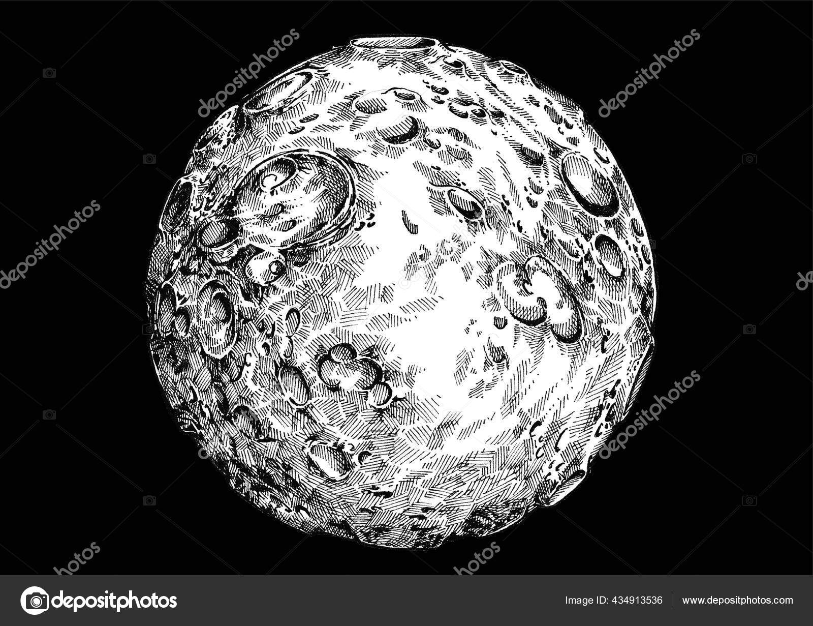 Vector illustration of a full moon with craters. Isolated on black ...