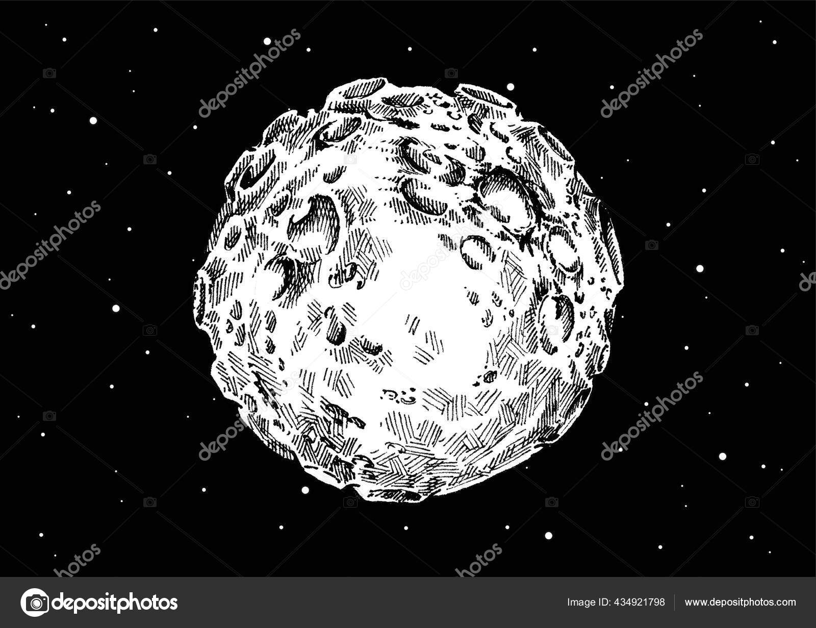 Vector illustration of a full moon with craters. Isolated on black ...