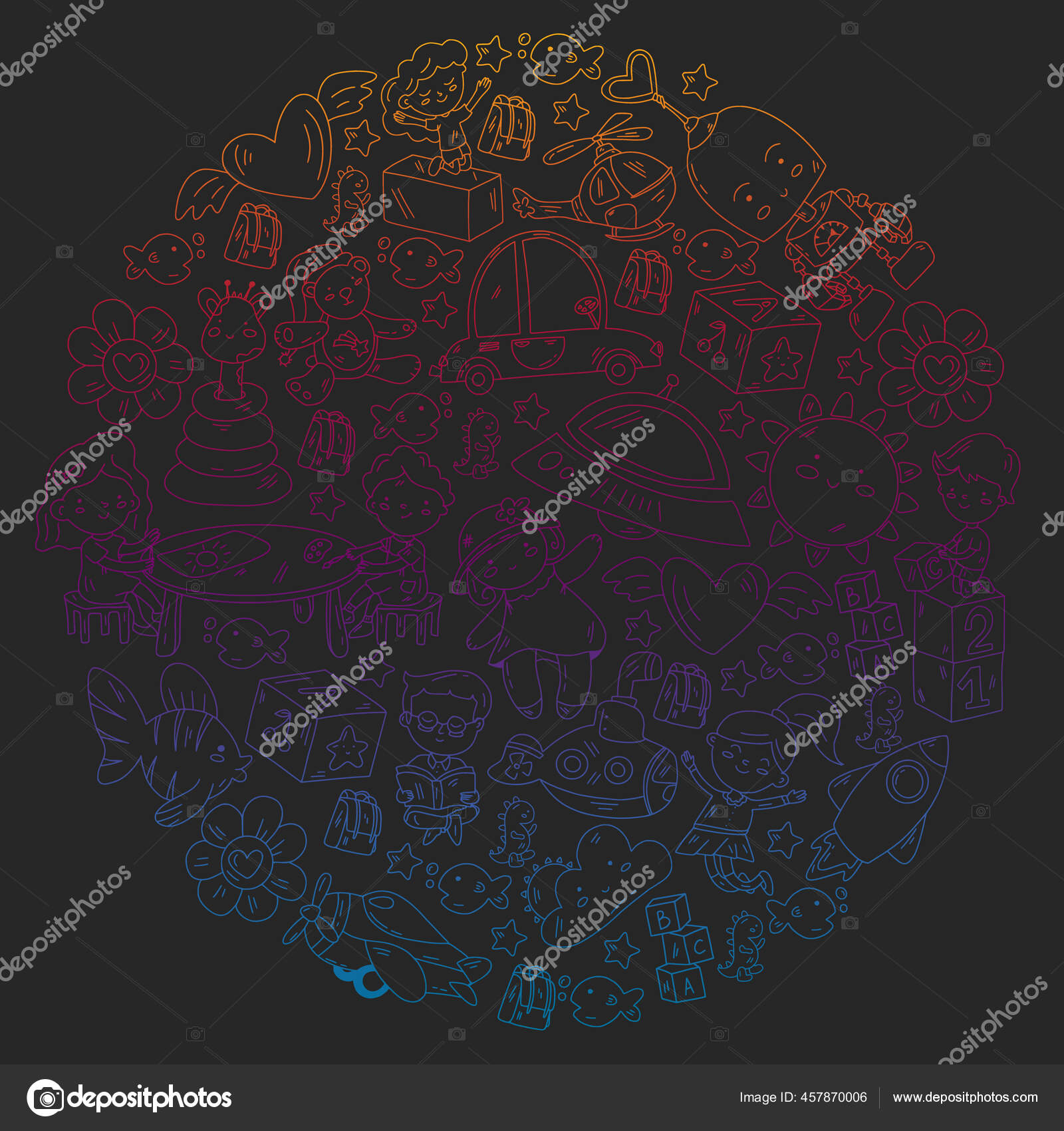 Poster with cute doodle drawing of happy kids and precepts to celebrate ...