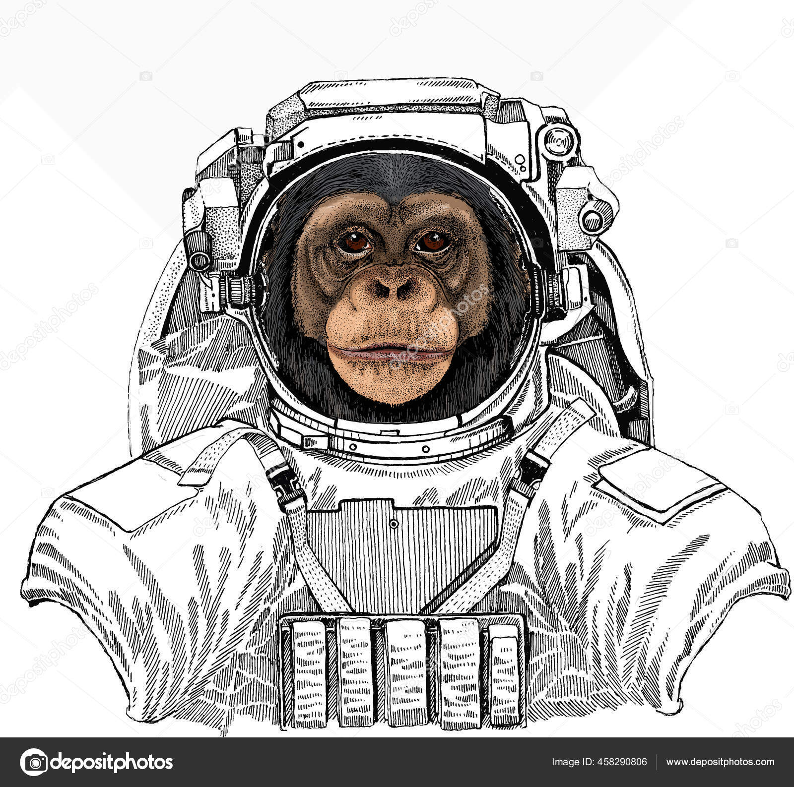 Image vectorielle Portrait vectoriel de chimpanzé. Animal astronaute ...