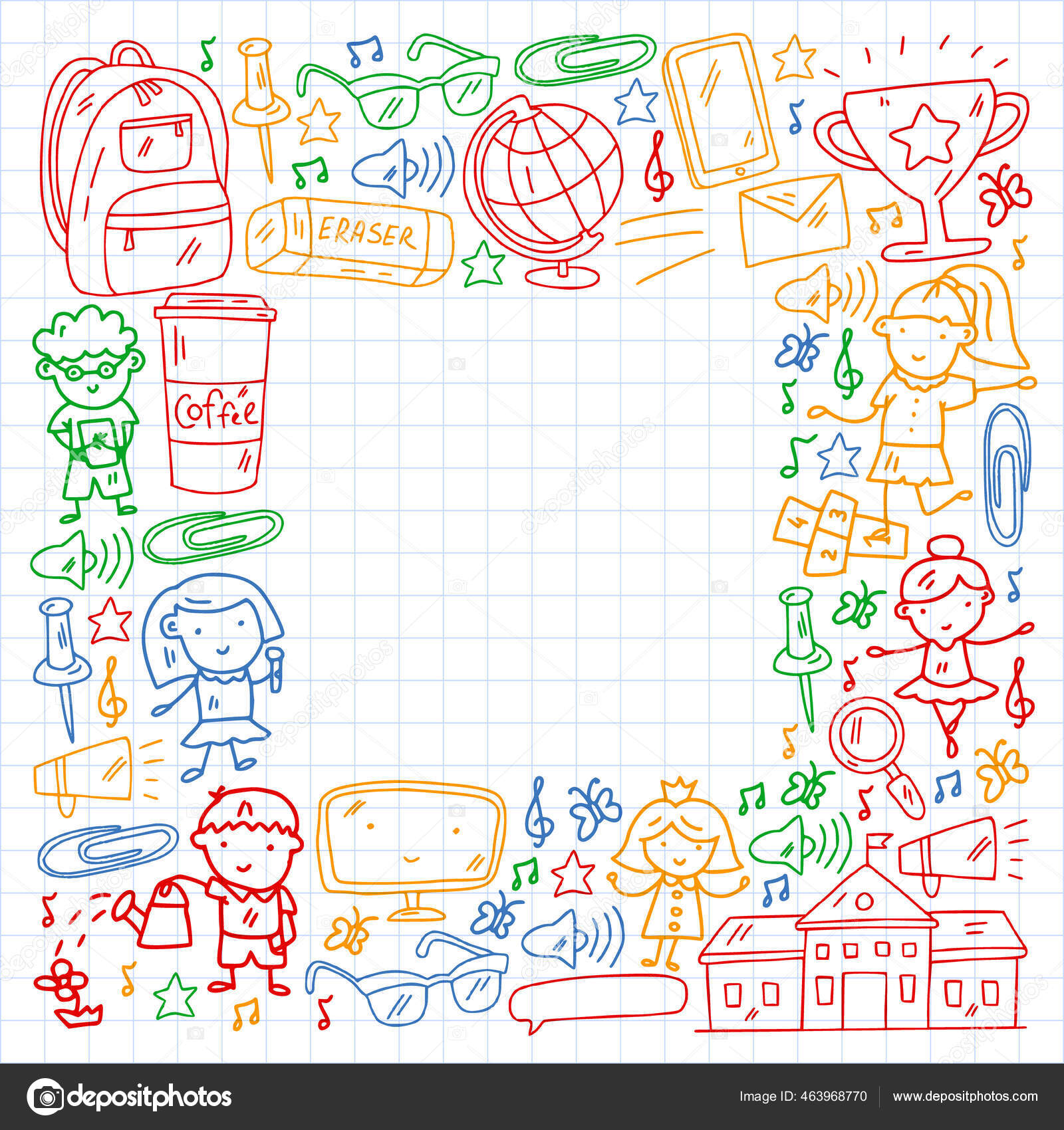 Vector pattern with items for school. Online internet education, e ...