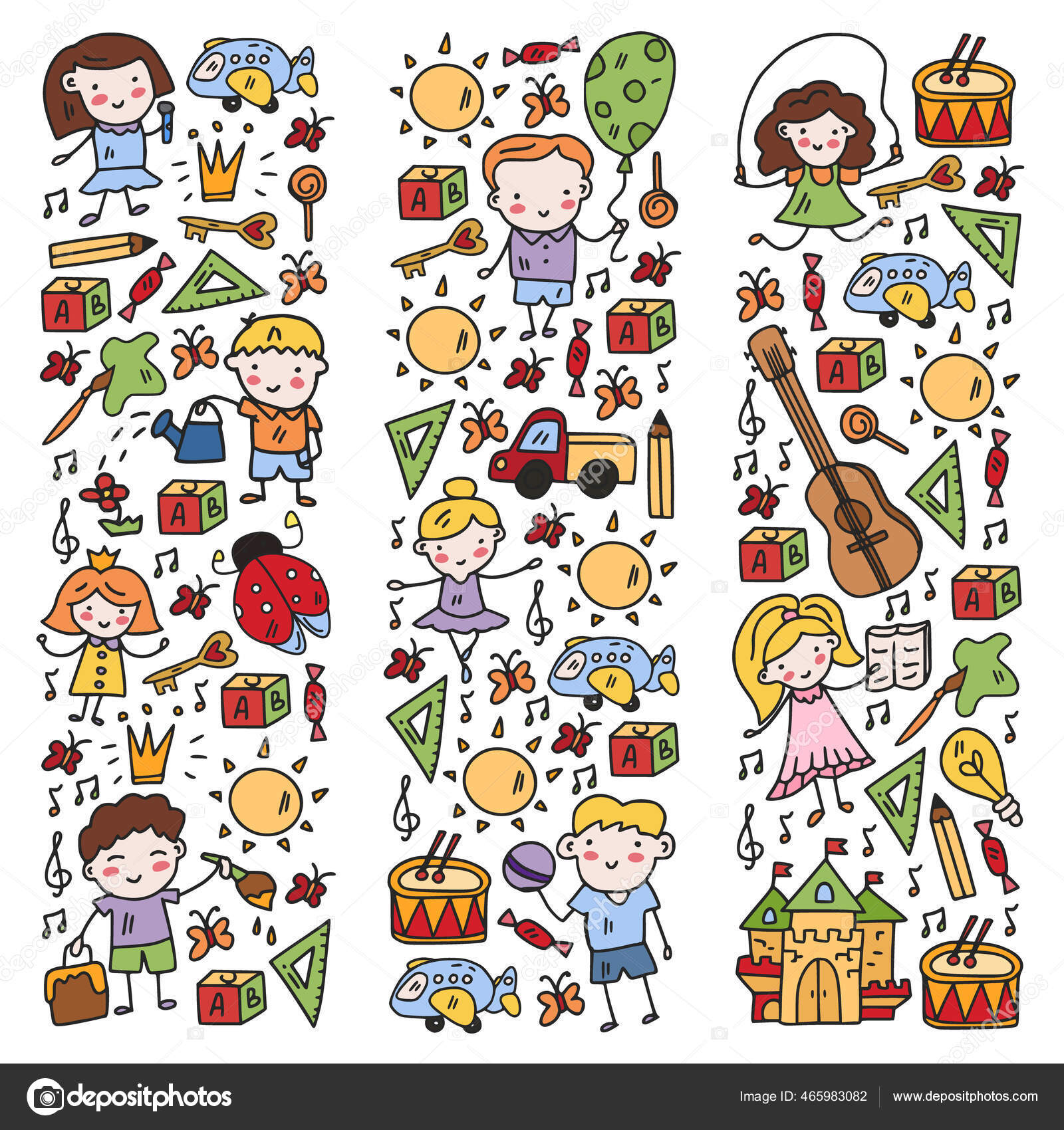 Vector pattern with little children. Kindergarten. Imagination ...