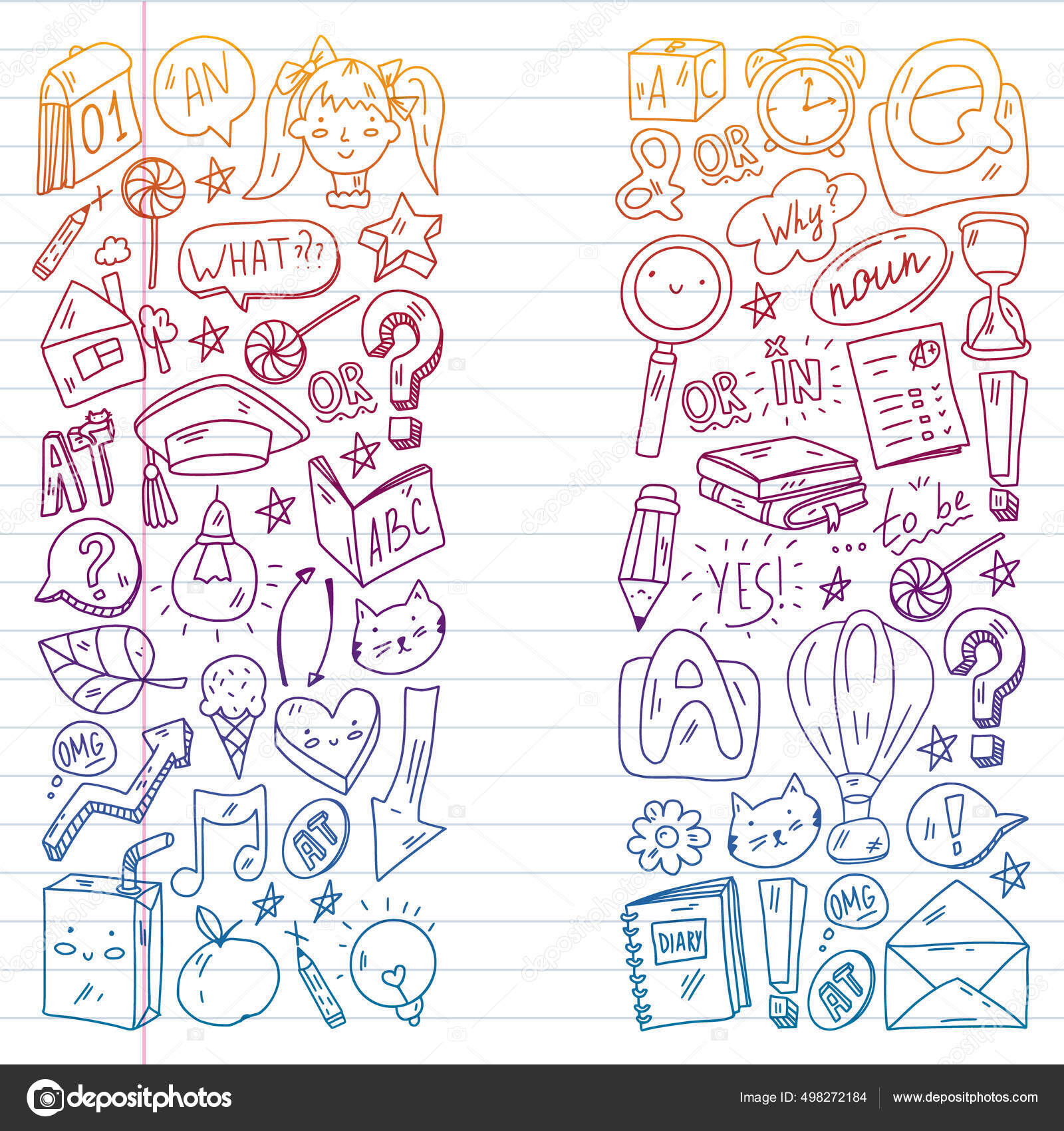 Doodle vector concept illustration of learning English language ...