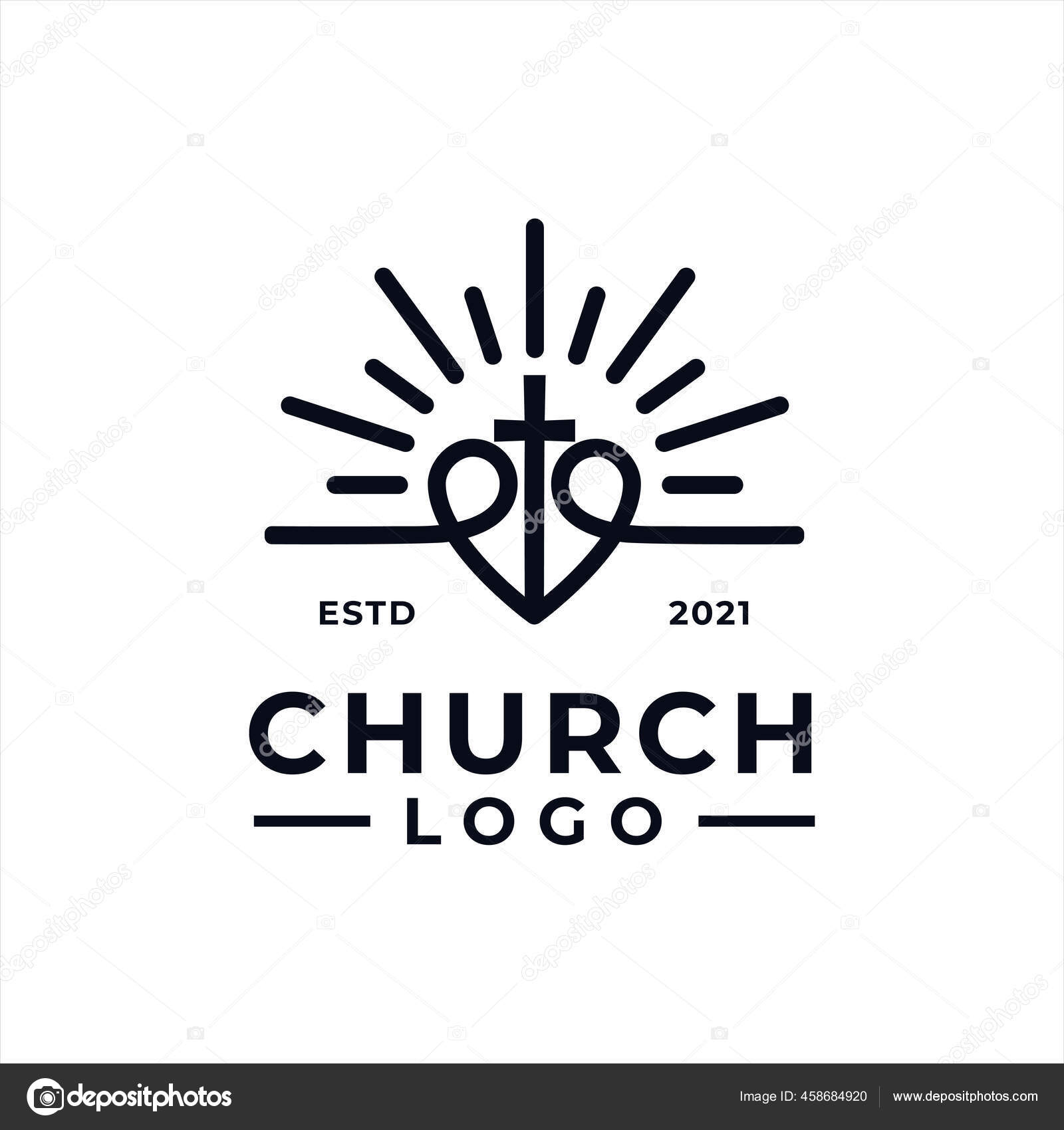 Kirche Logo Design Vektor Für Die Gemeinschaft Mit Linie Kunst Stock ...