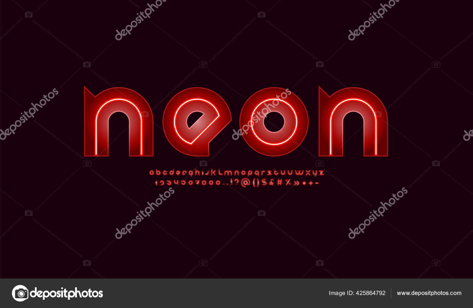Fuente de neón, alfabeto moderno líneas de color rojo, letras ...