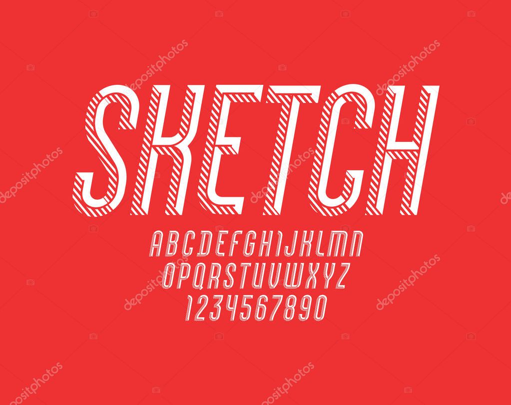 Fuente rayada, alfabeto a color plano de moda sans serif, letras ...