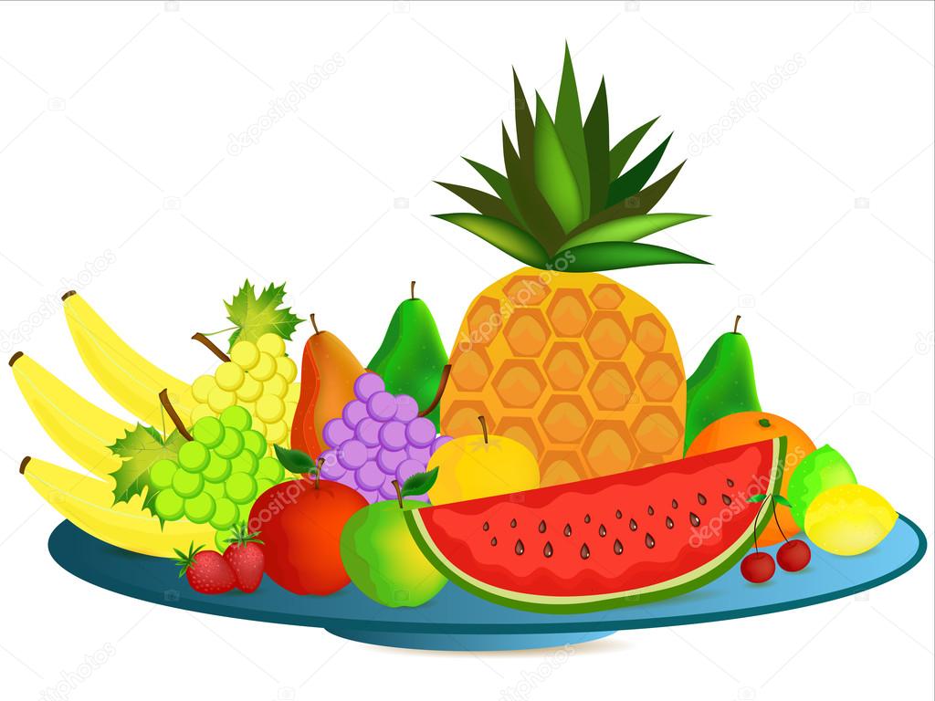 Plato con fruta de dibujos animados — Vector de stock #70030777
