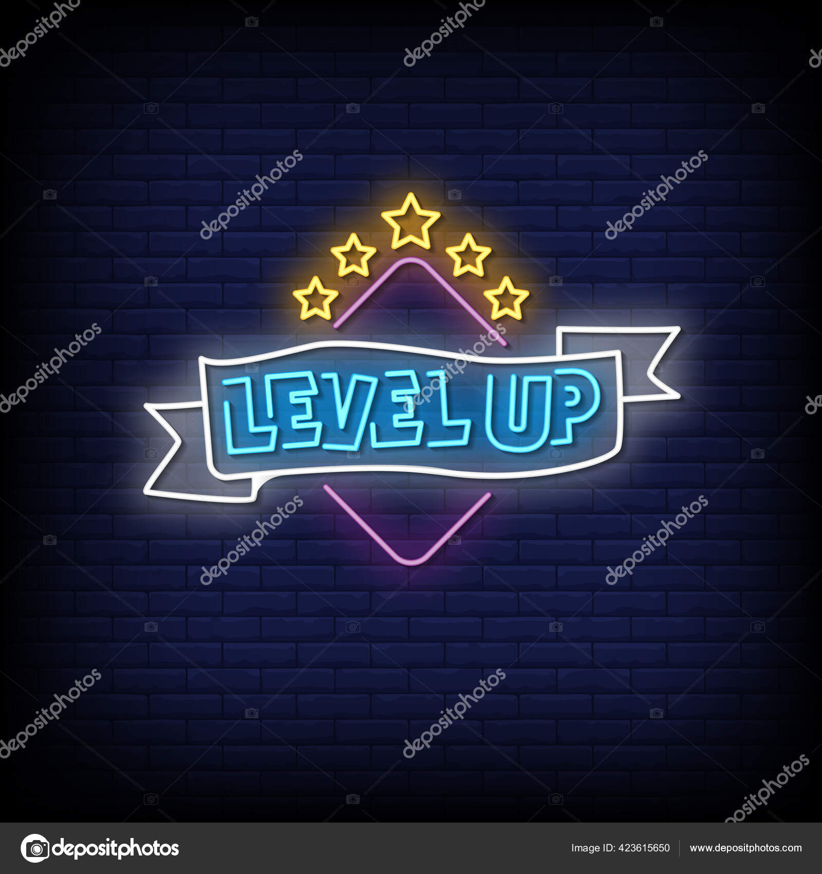 Level Neon Signs Dark Background Stock Vector Image by ©bohlam #423615650