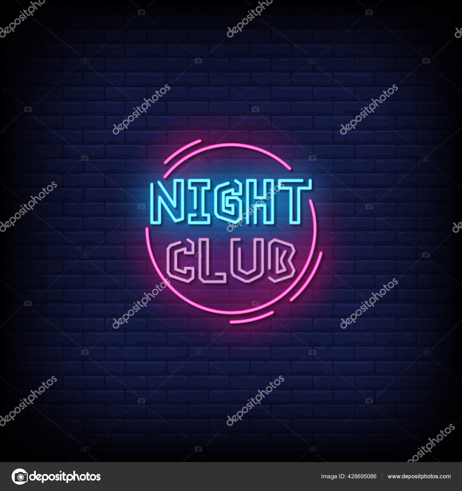 Night Club Neon Sign Dark Brick Wall Background Stock Vector Image By