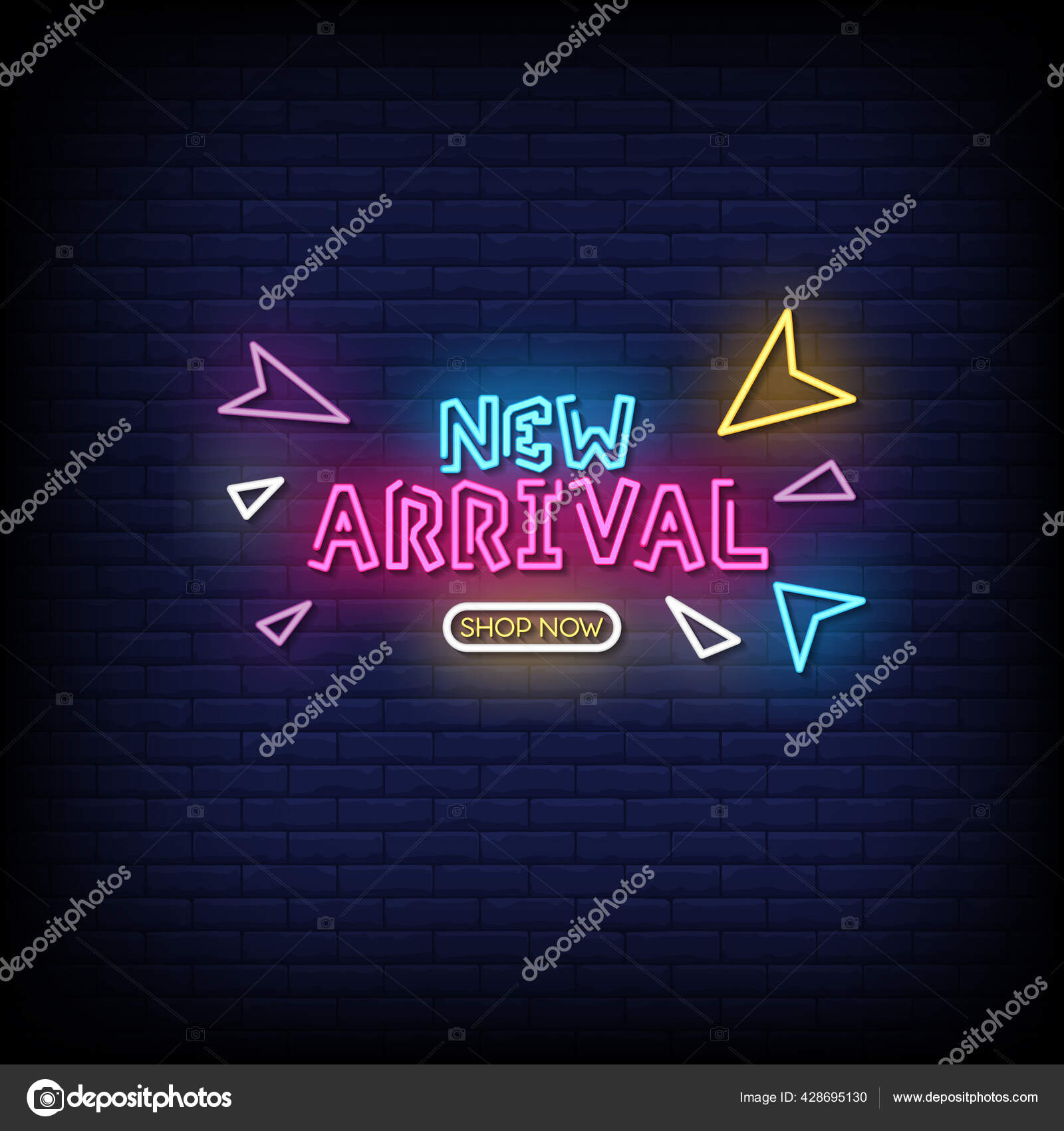 New Arrival Neon Sign Dark Brick Wall Background Stock Vector by ...