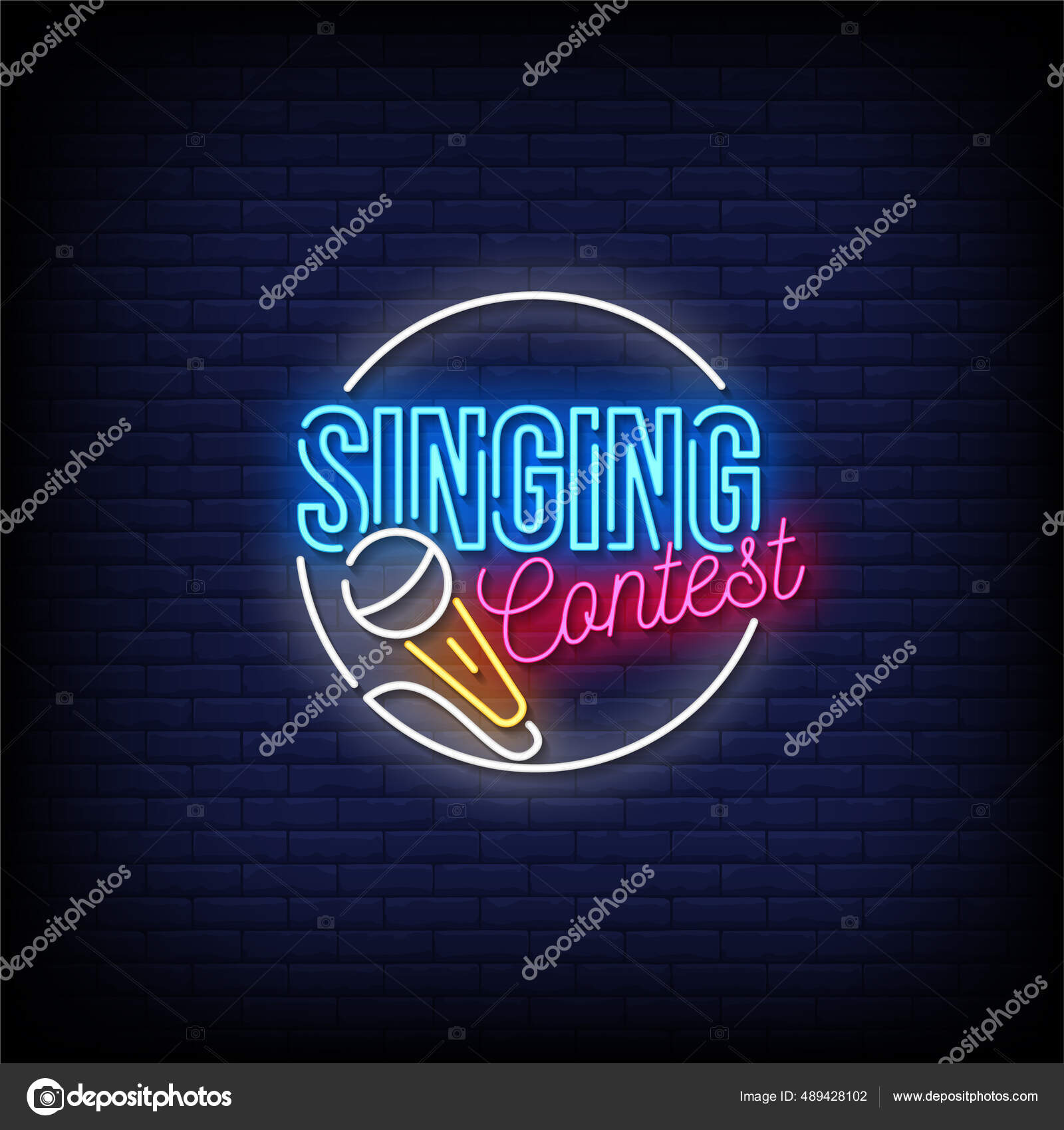 Singing Contest Neon Vector Illustration Dark Background Stock Vector ...