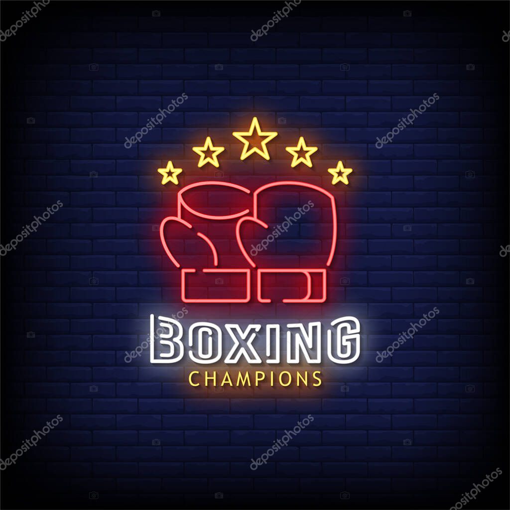 Letras de campeones de boxeo, ilustración de vectores de neón sobre ...