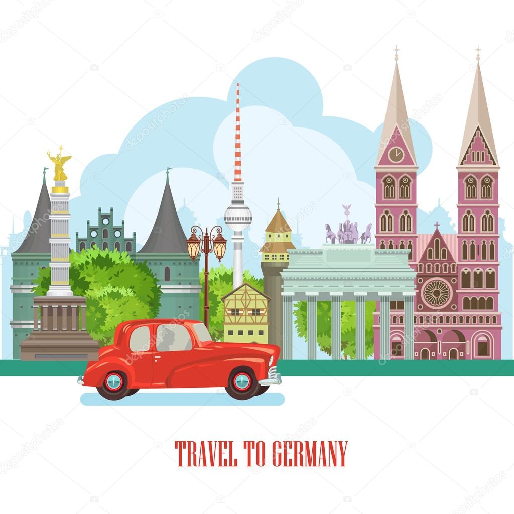 Germany travel poster. Trip architecture concept. Touristic background ...