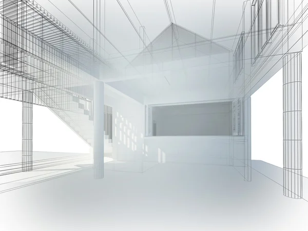 Sketch design of interior space ,3d wire frame render — Stock Photo ...
