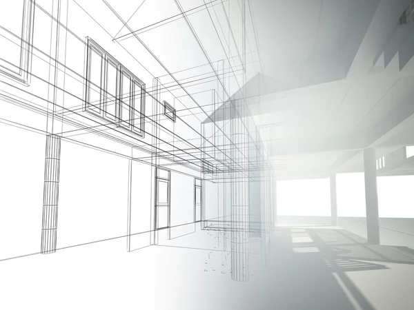 Sketch design of interior space ,3d wire frame render — Stock Photo ...