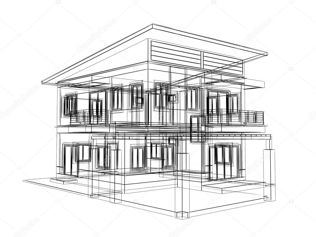 Abstract sketch design of house ,3dwire frame render Stock Illustration ...