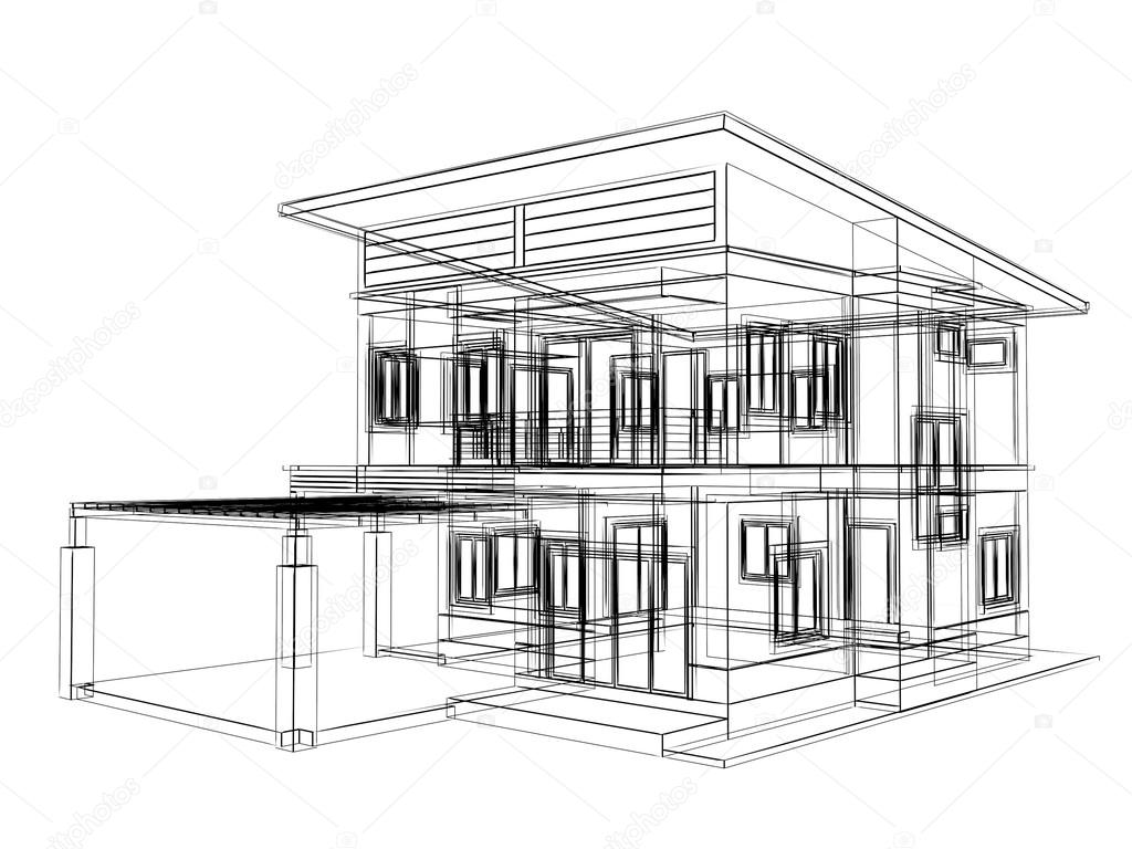 Abstract sketch design of house ,3dwire frame render Stock Photo by ...
