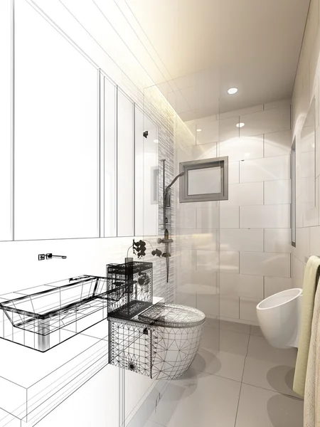 3d render interior design of the bathroom with a corner shower Stock ...