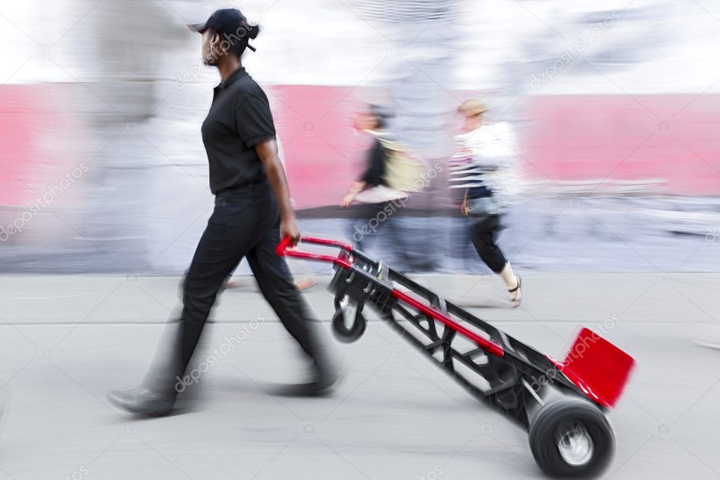 Delivery goods with dolly by hand, purposely motion blur Stock Photo by ...