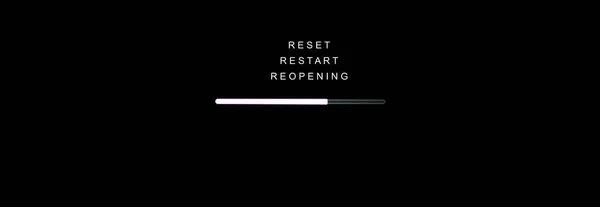 RESET, RESTART and REOPENING concept, Loading sign on black computer ...