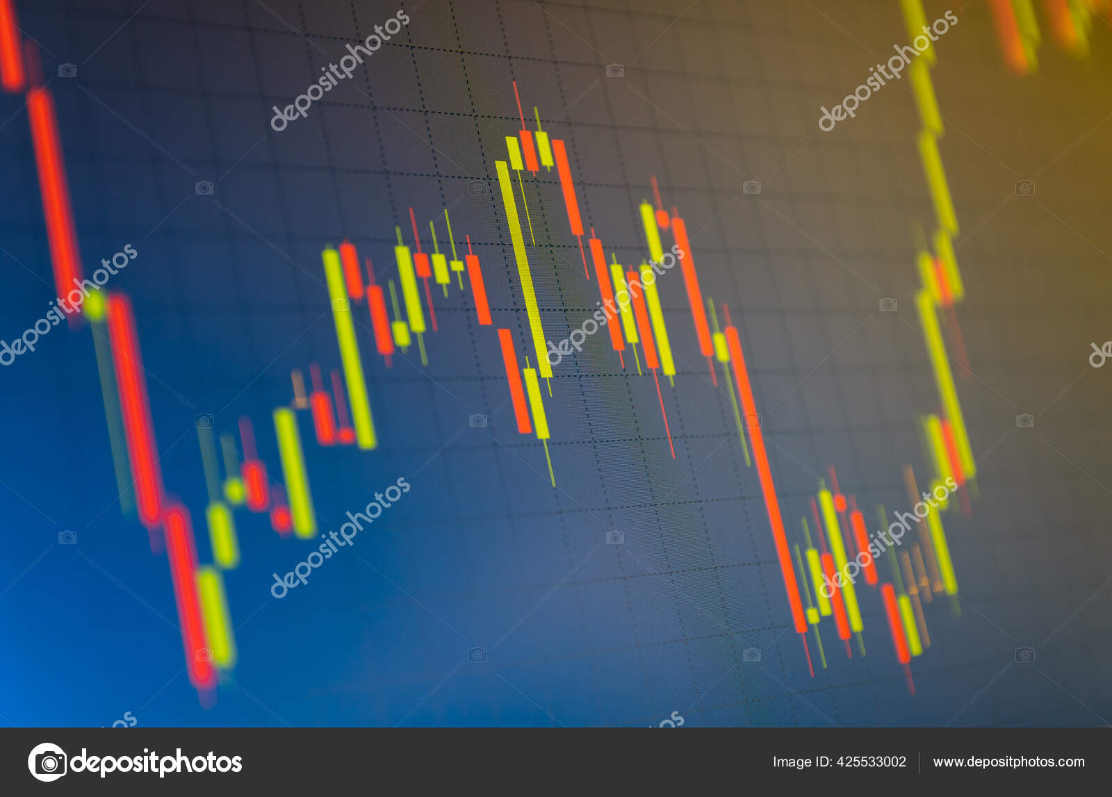 Tilted Red Green Stock Chart Forex Chart Table Line Blue — Stock Photo ...