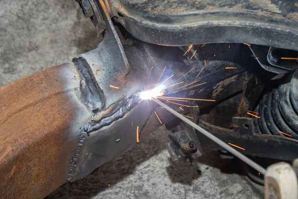 Welder Welding Bottom Car Chassis Electric Welding Torch Top View Stock ...