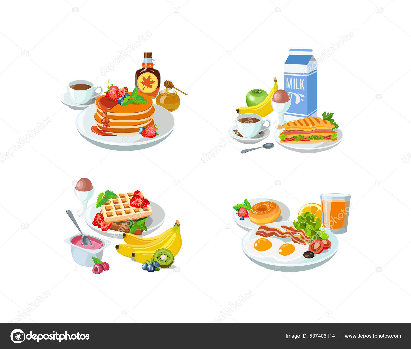Breakfast banners template food design with different samples of set ...