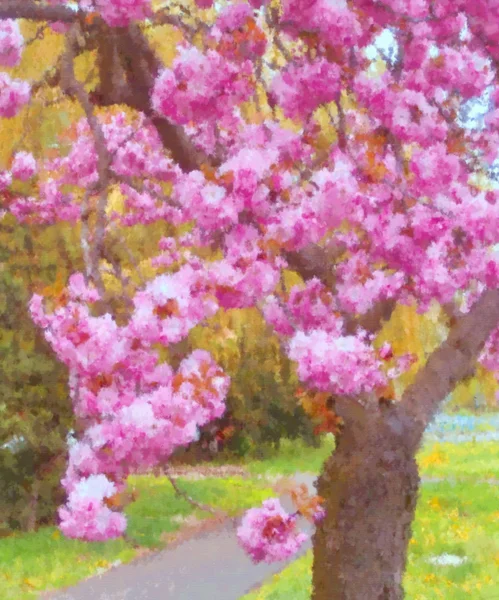 Sakura tree painting - Stock Image - Everypixel