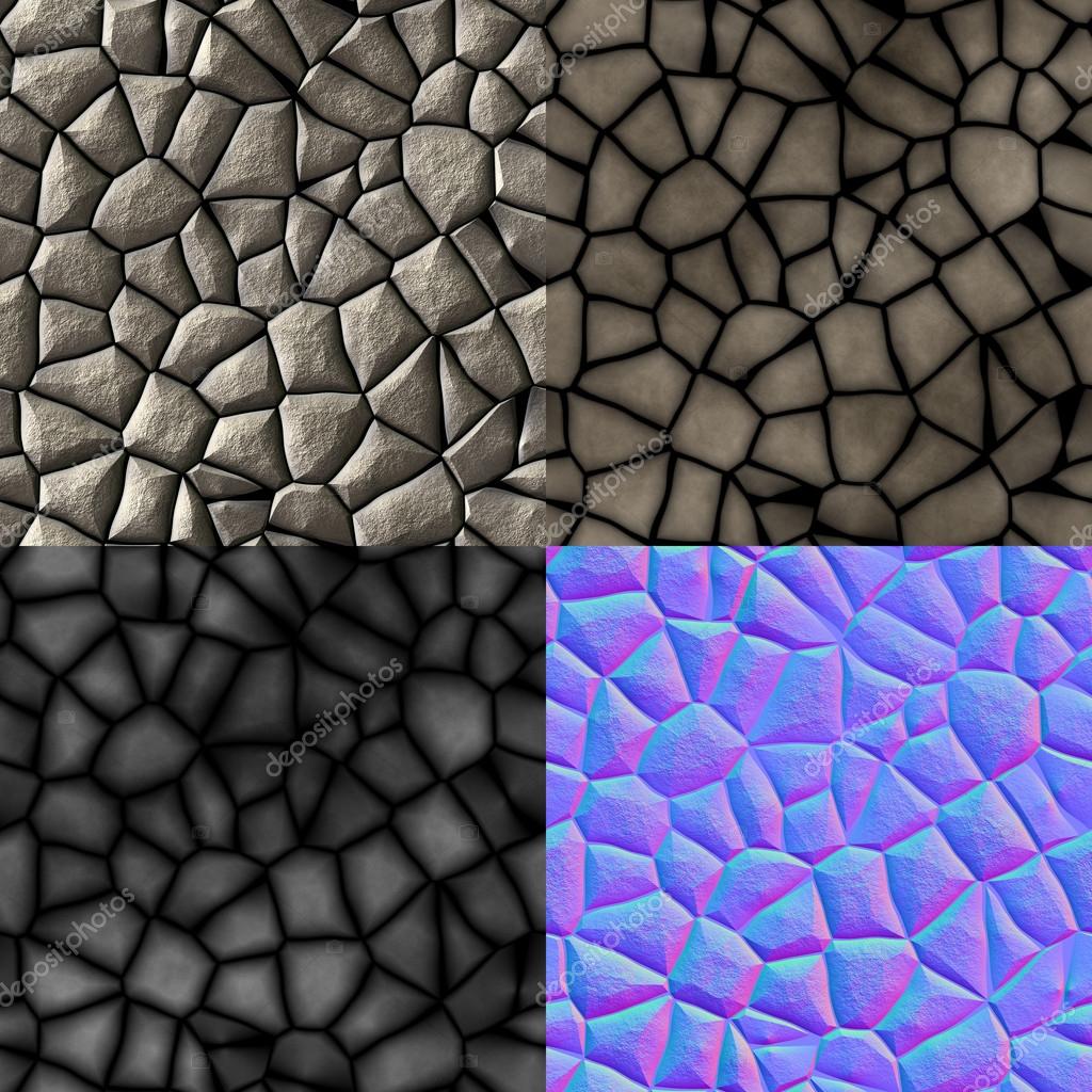 Cobble stones seamless generated texture (with diffuse, bump and ...